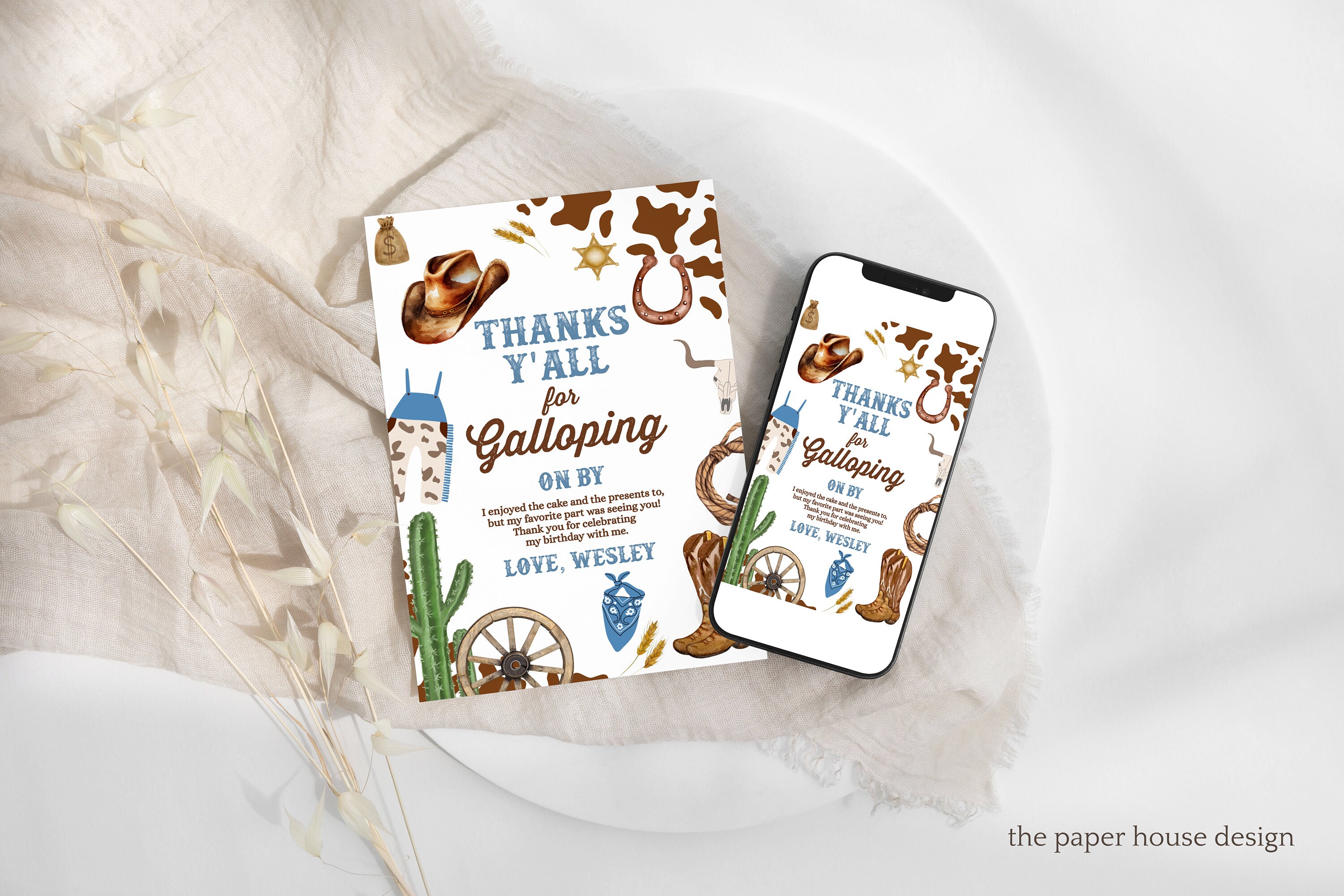 Editable Cowboy Birthday Party Thank You Card Wild West Cowboy Rodeo ...