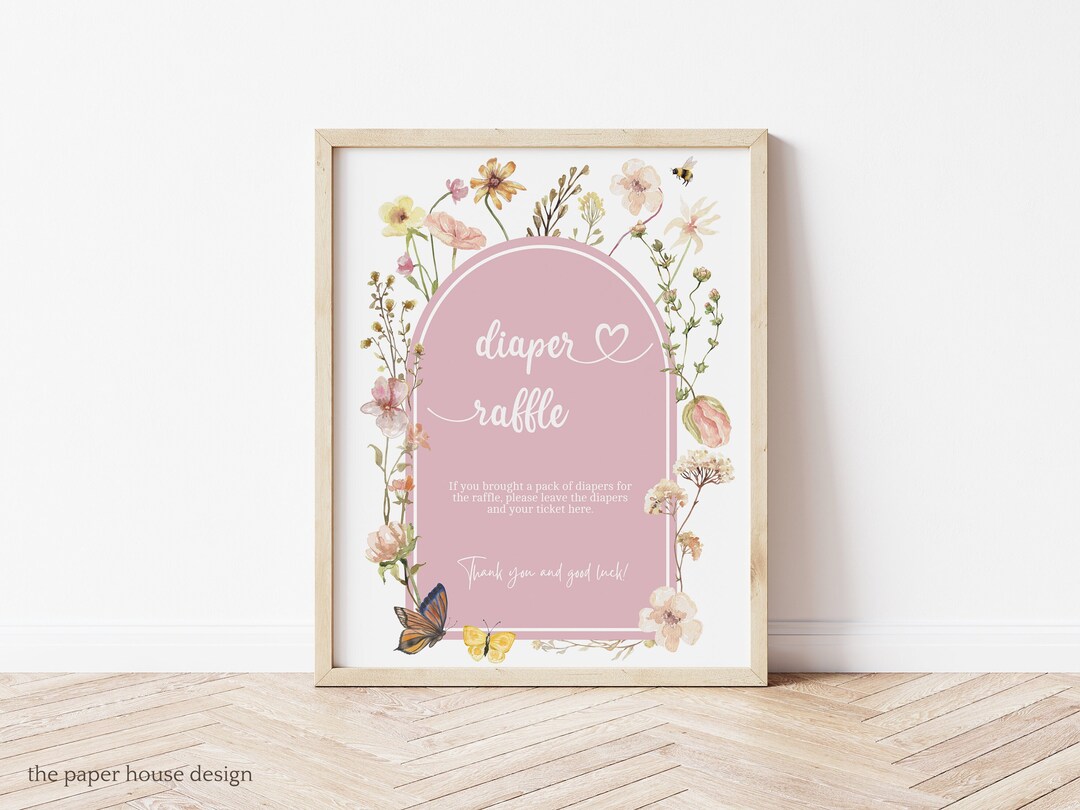 Wildflower Baby in Bloom Baby Shower Diaper Raffle Sign Muted Pink Boho ...