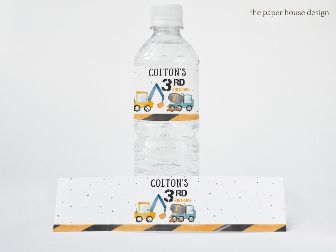 Editable Construction Water Bottle Labels, Construction Boys Birthday ...