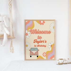 EDITABLE Two Groovy Party Welcome to Sign Birthday Decor Retro Flower ...
