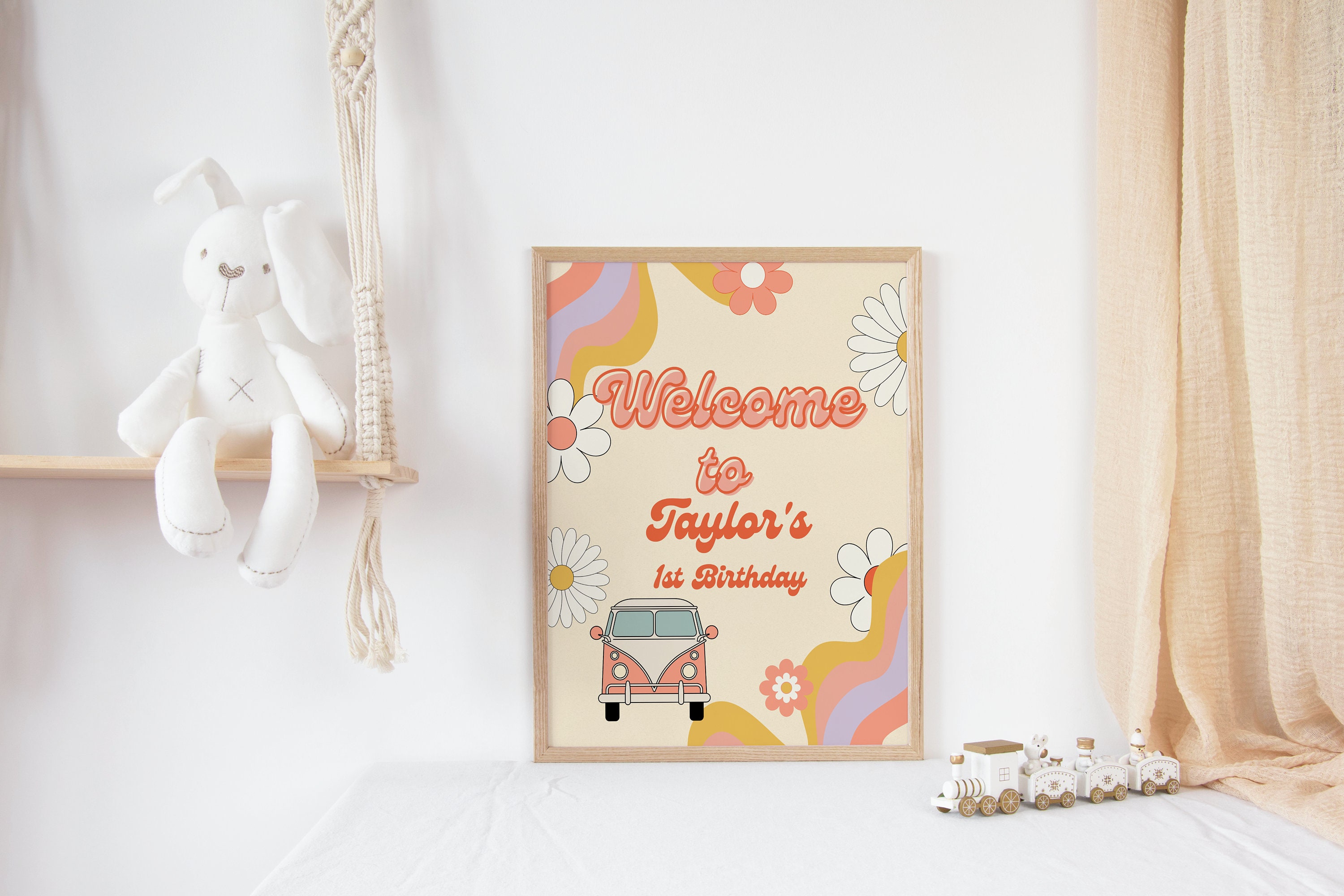 EDITABLE Two Groovy Party Welcome to Sign Birthday Decor Retro Flower ...