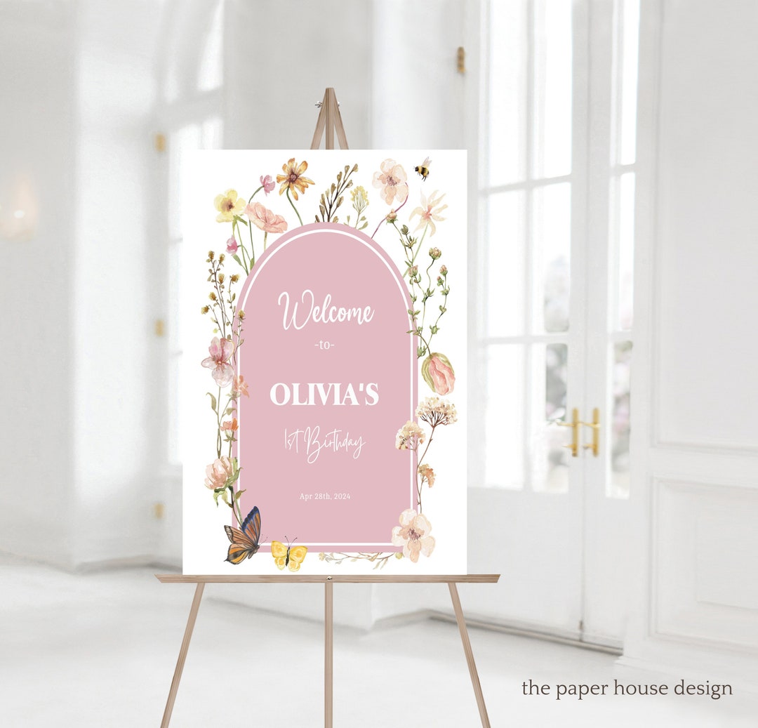 Wildflower 1st Birthday Party Welcome to Sign Poster Muted Blush Pink ...