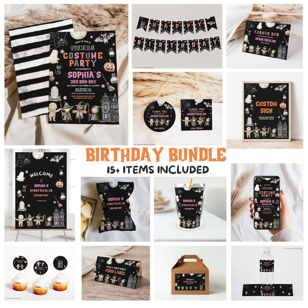 Editable Halloween Costume Party Birthday Bundle Invite Decor Halloween ...