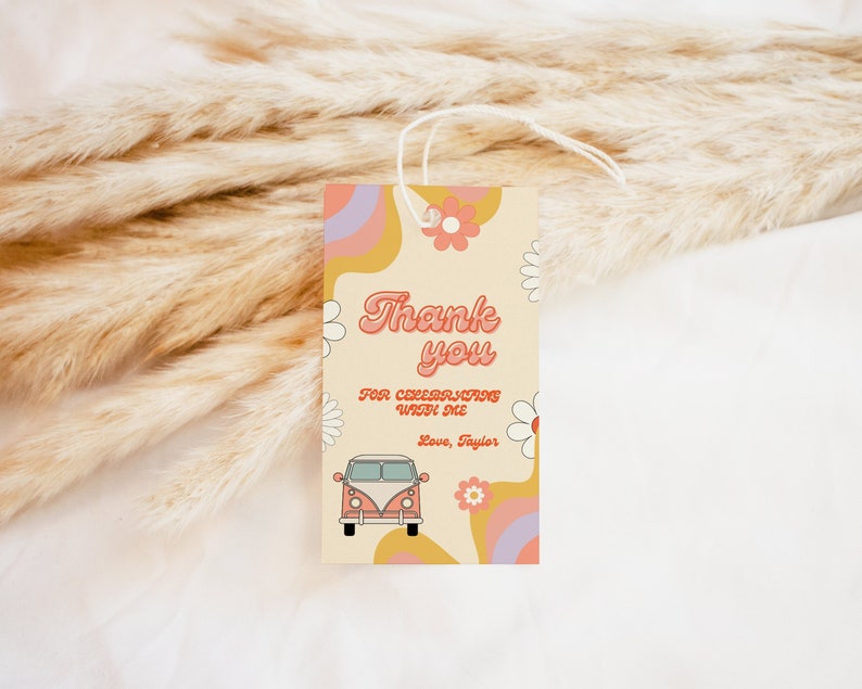 EDITABLE Groovy Birthday Thank You Hang Tag Party Decor Retro Flower ...