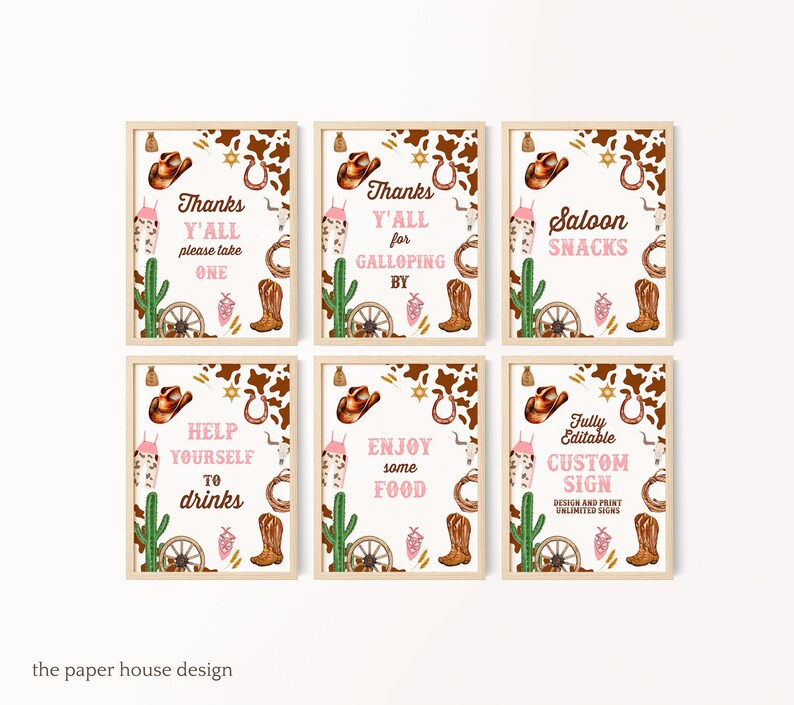 Editable Cowgirl Birthday Party Decorative Sign Bundle Table Decor Wild ...