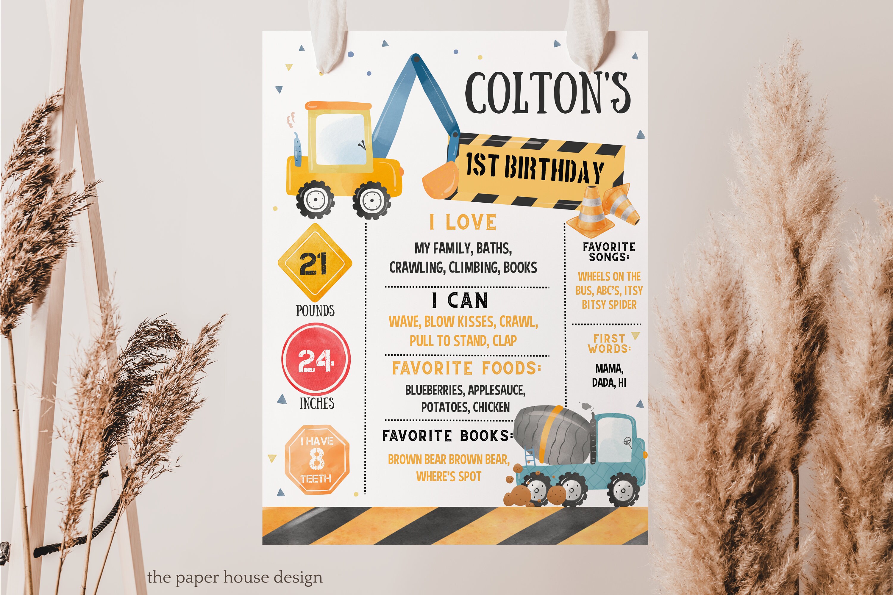 Editable Construction Birthday Party Decor Milestone Poster ...