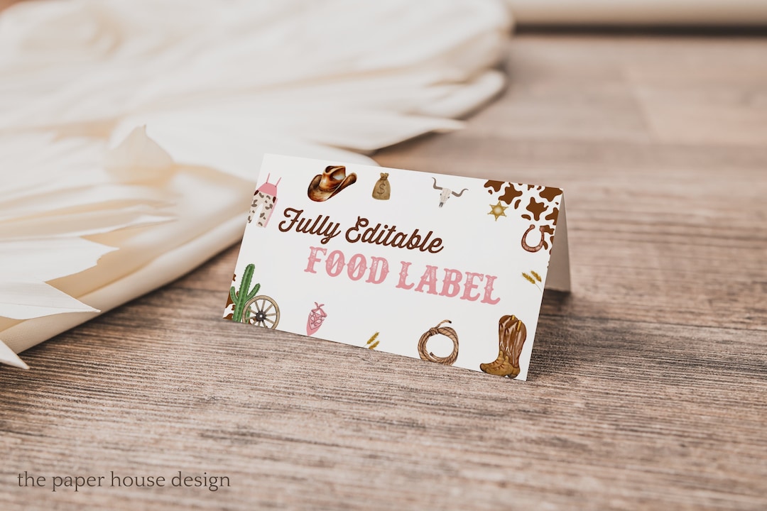 Editable Cowgirl Birthday Party Food Label Tented Food Tag Wild West ...