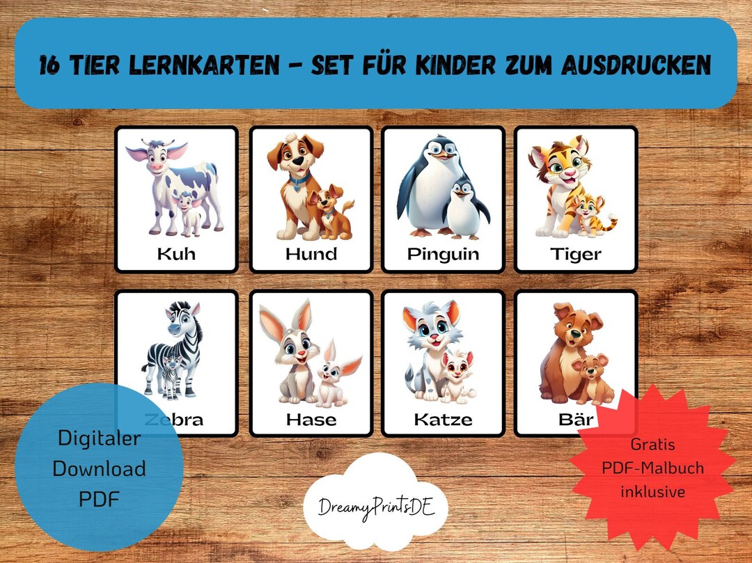 16 Flashcards Animals Montessori Animal Cards Children to - Etsy