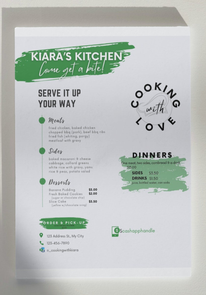 Food Menu template Green - Etsy