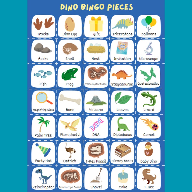 Bingo, Dinosaur Party Bingo, Birthday Game, Boys Party, Girls Party ...