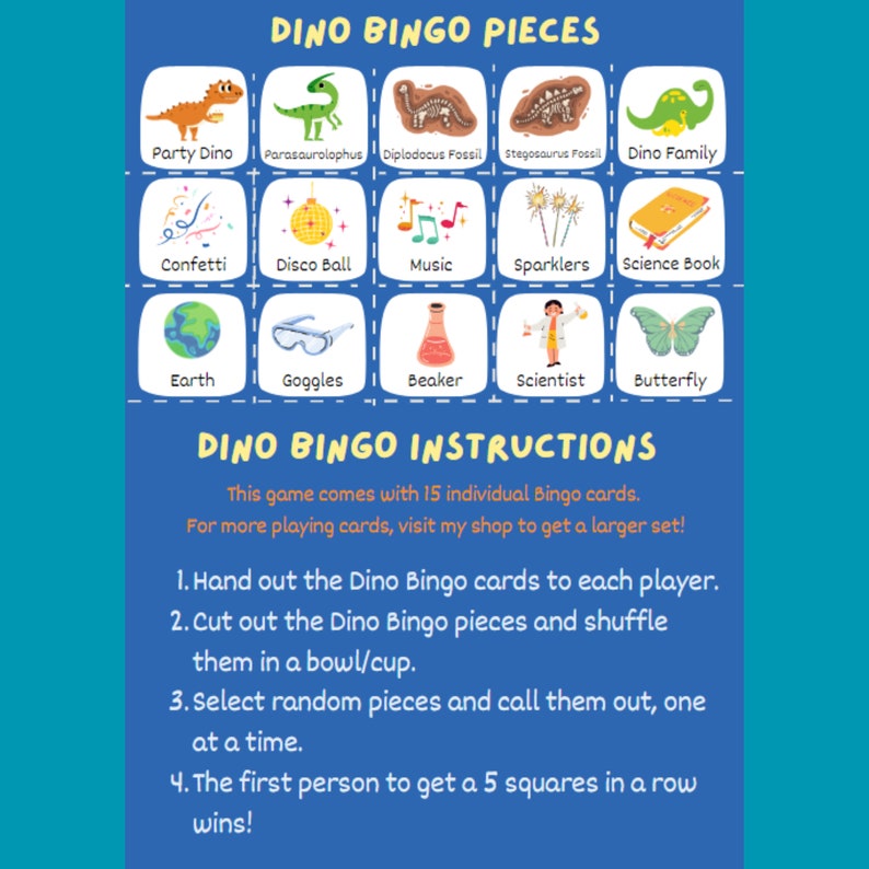Bingo, Dinosaur Party Bingo, Birthday Game, Boys Party, Girls Party ...