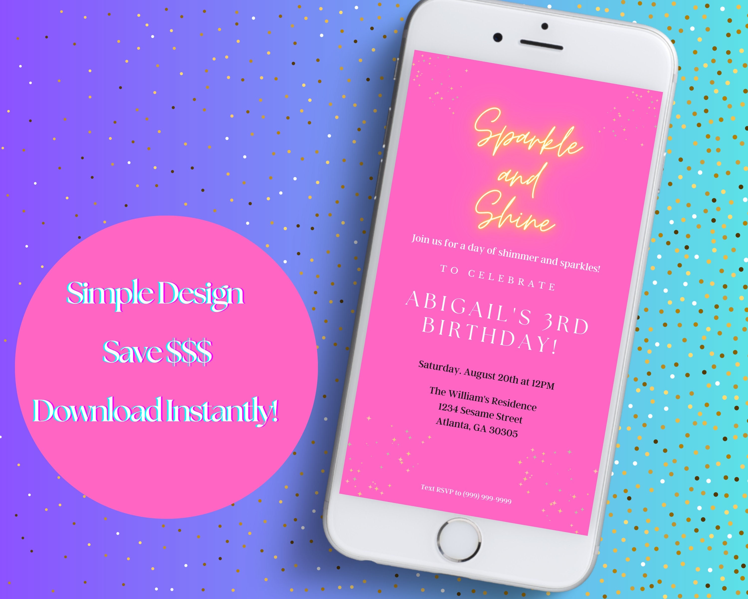 Editable Sparkle and Shine Pink DIGITAL Birthday or - Etsy