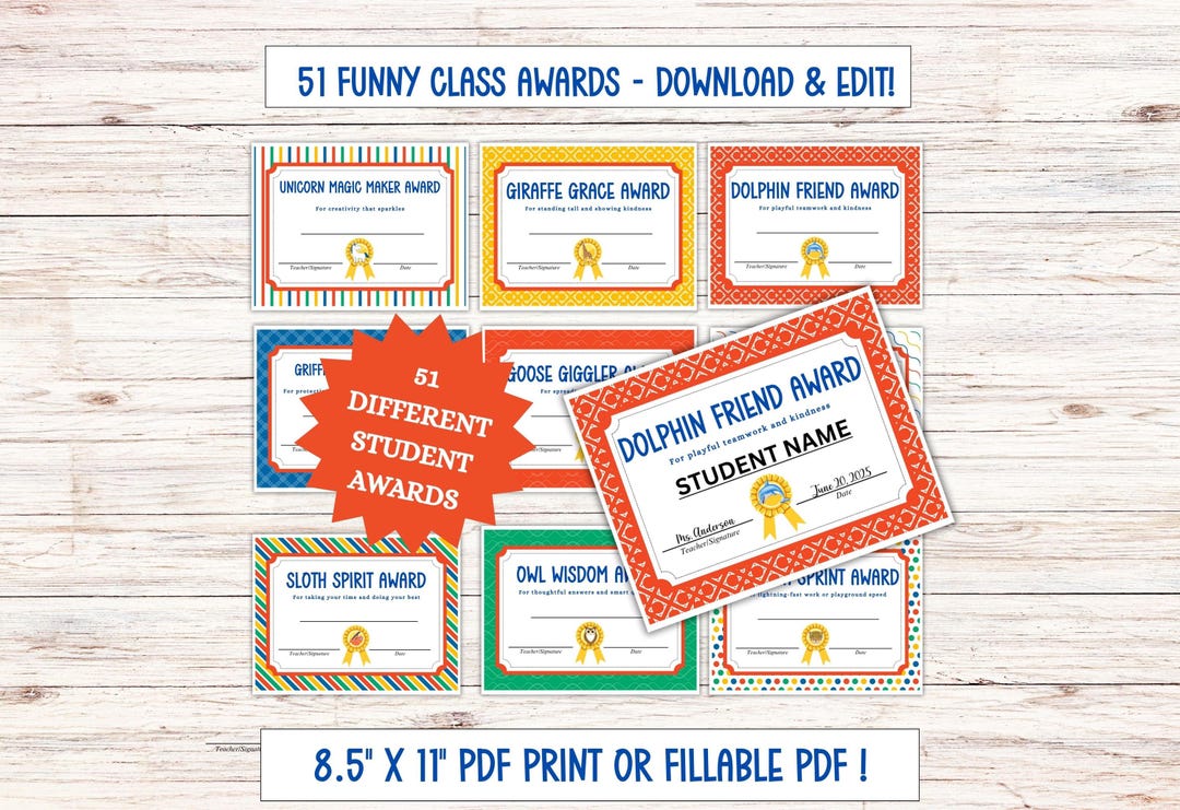 Funny Animal Theme Student Awards: 51 End of Year Certificates ...