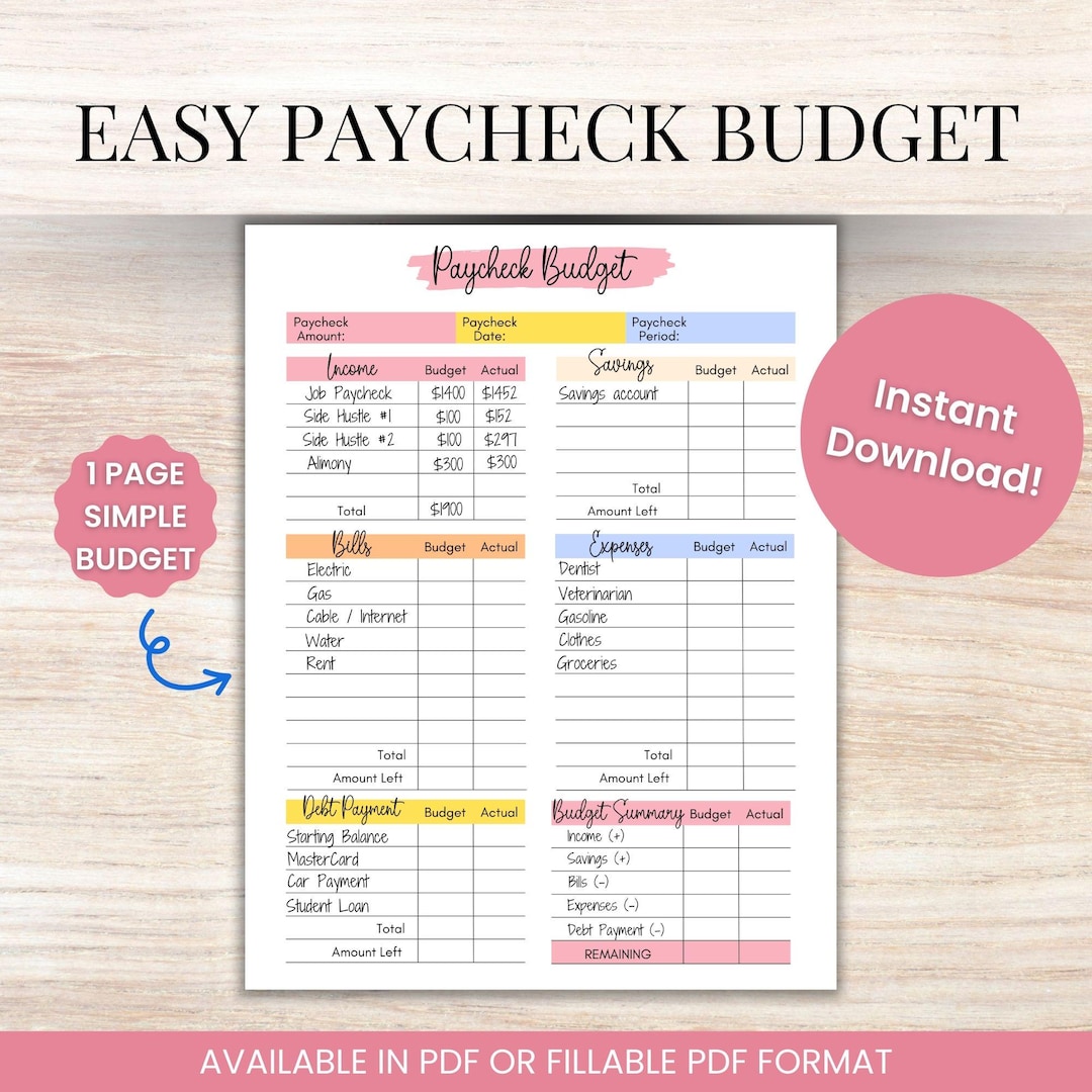 Paycheck Budget Worksheet