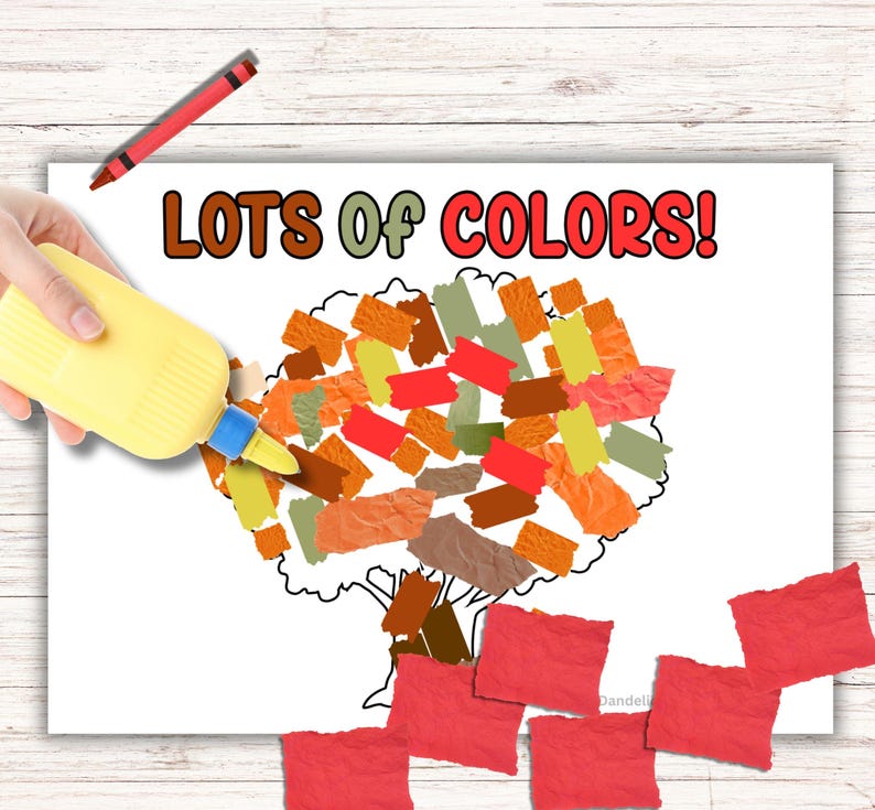 Fall Torn Paper Craft Printable: Tree & Pumpkin Activity 8.5x11 Digital ...