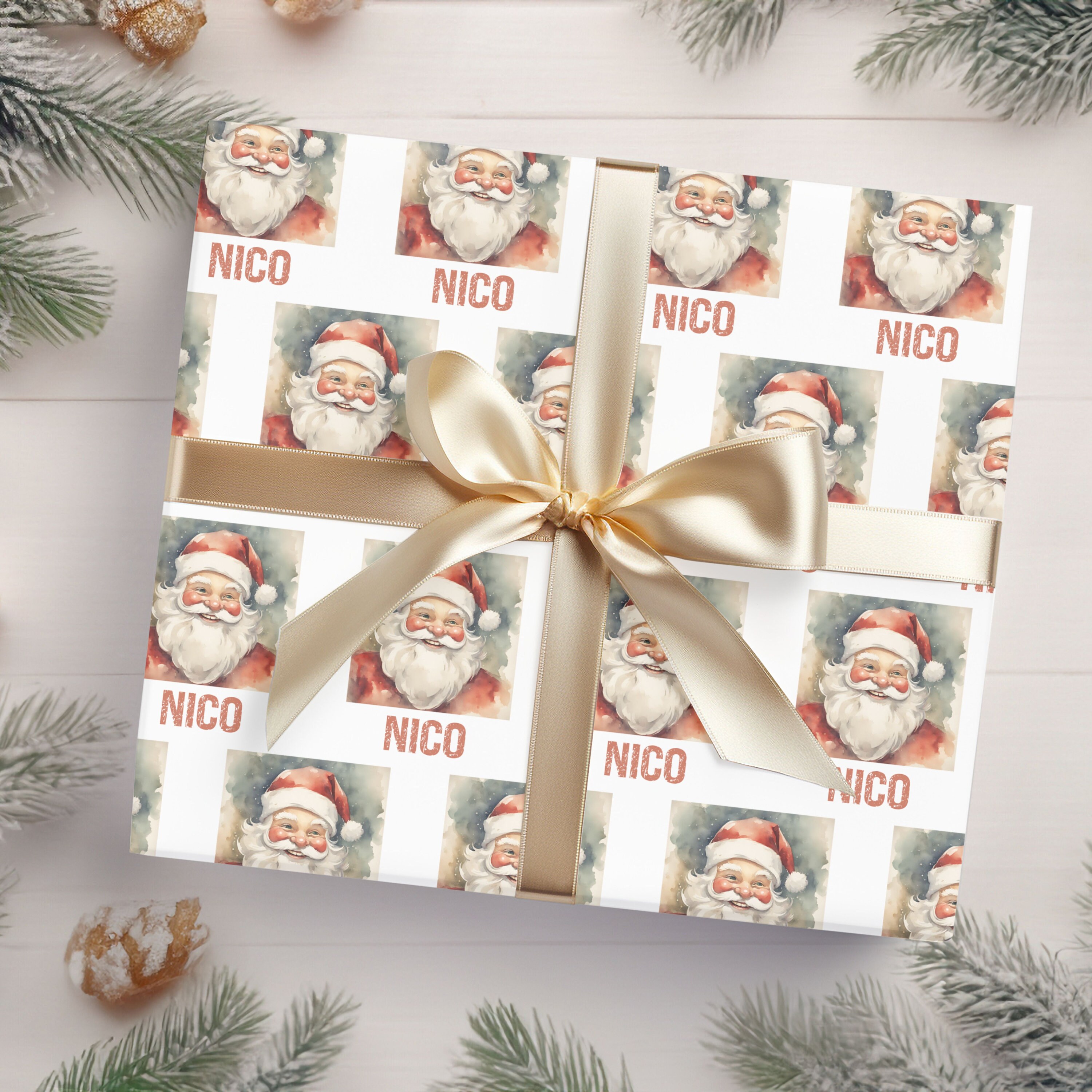 Personalized Santa Christmas Wrapping Paper Custom Vintage - Etsy