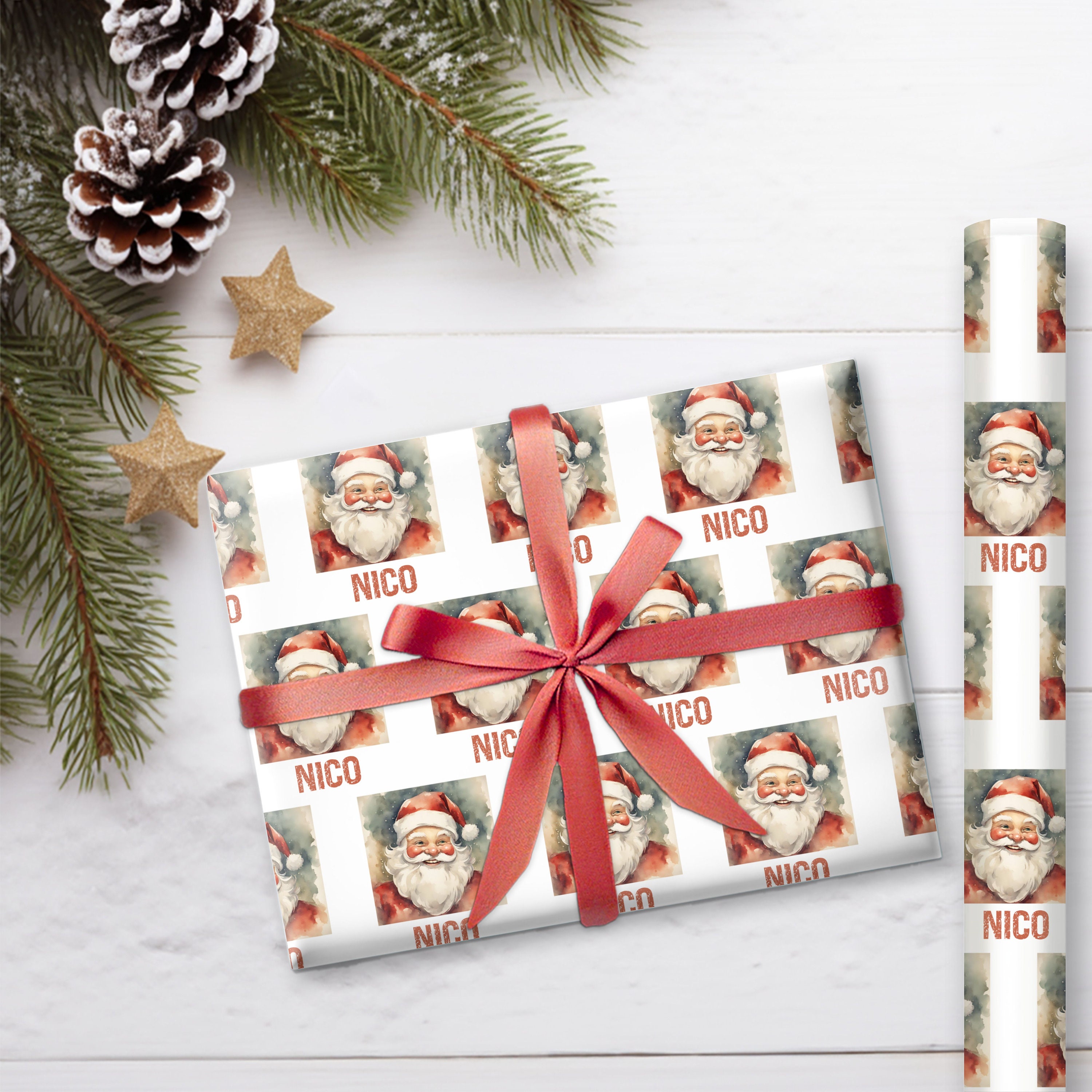Personalized Santa Christmas Wrapping Paper Custom Vintage - Etsy