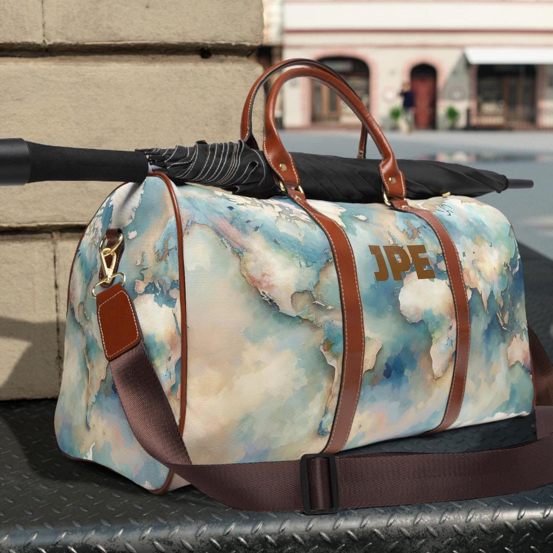 Custom Monogrammed Map of the World Waterproof Travel Bag Travel ...