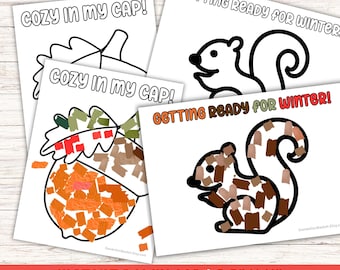 Fall Torn Paper Craft: Acorn & Squirrel Templates (PDF Download) - Etsy