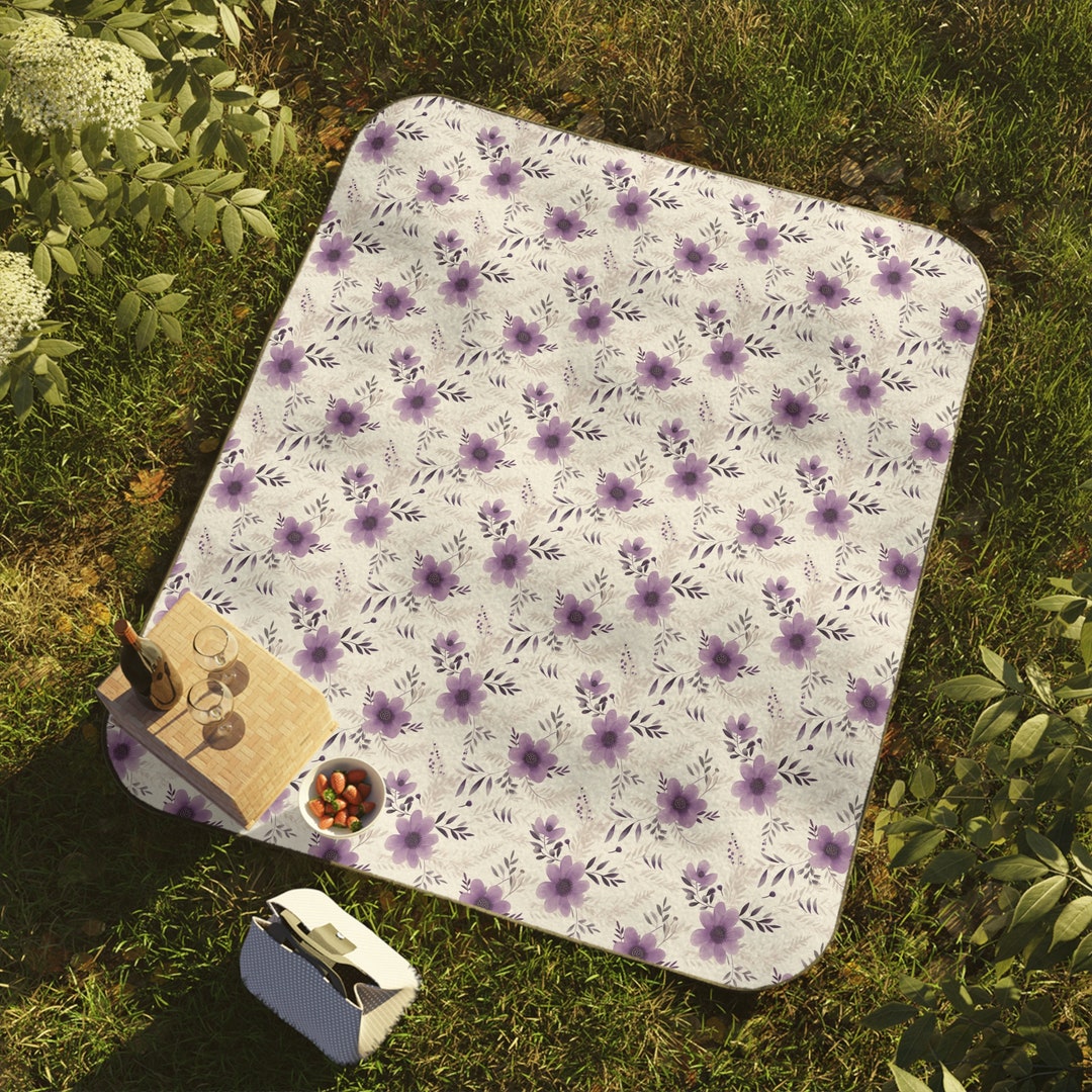 Boho Purple Floral Picnic Blanket Water Resistant for Camping and ...