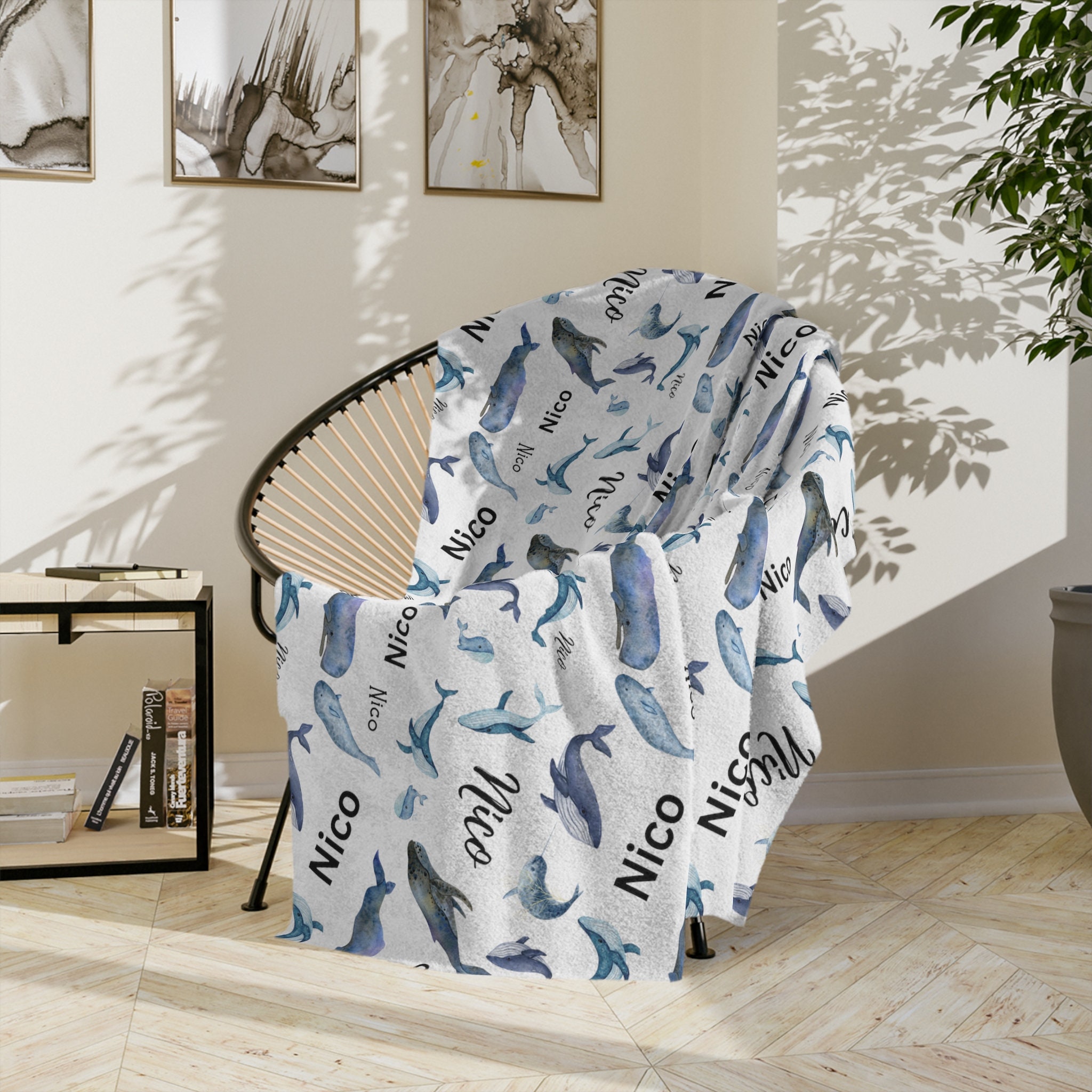 Personalized Swaddle Whale Theme Fuzzy Blanket for Baby Shower Gift for ...