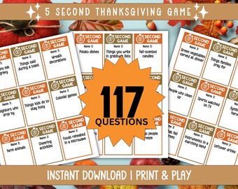 Thanksgiving 5 Second Rule Game: Printable Family Party Game (instant ...