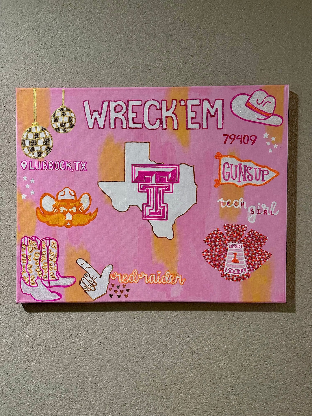 College Preppy Pop Art Painting - Texas Tech - Etsy