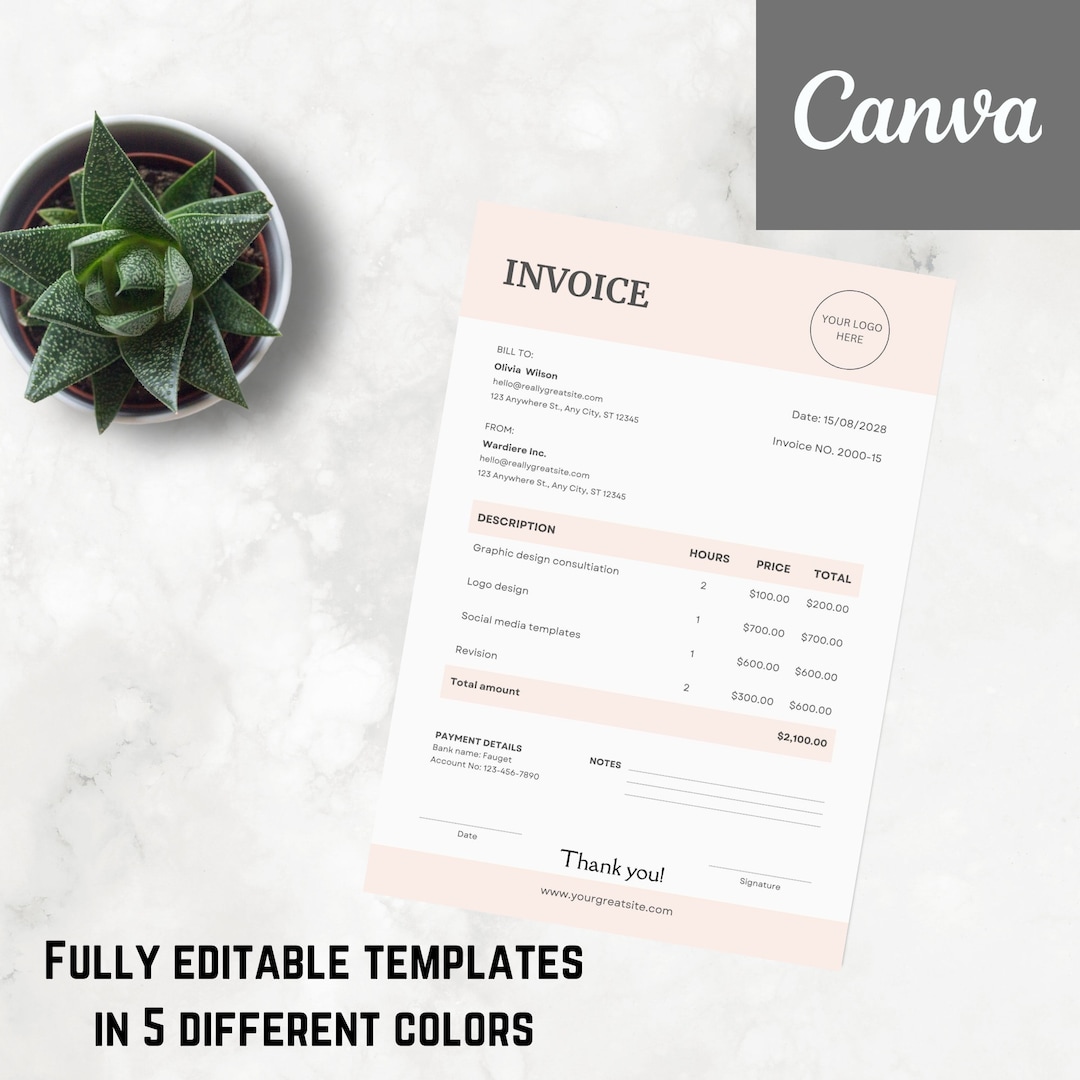 Editable Invoice & Receipt Canva Template | Invoice Template ...