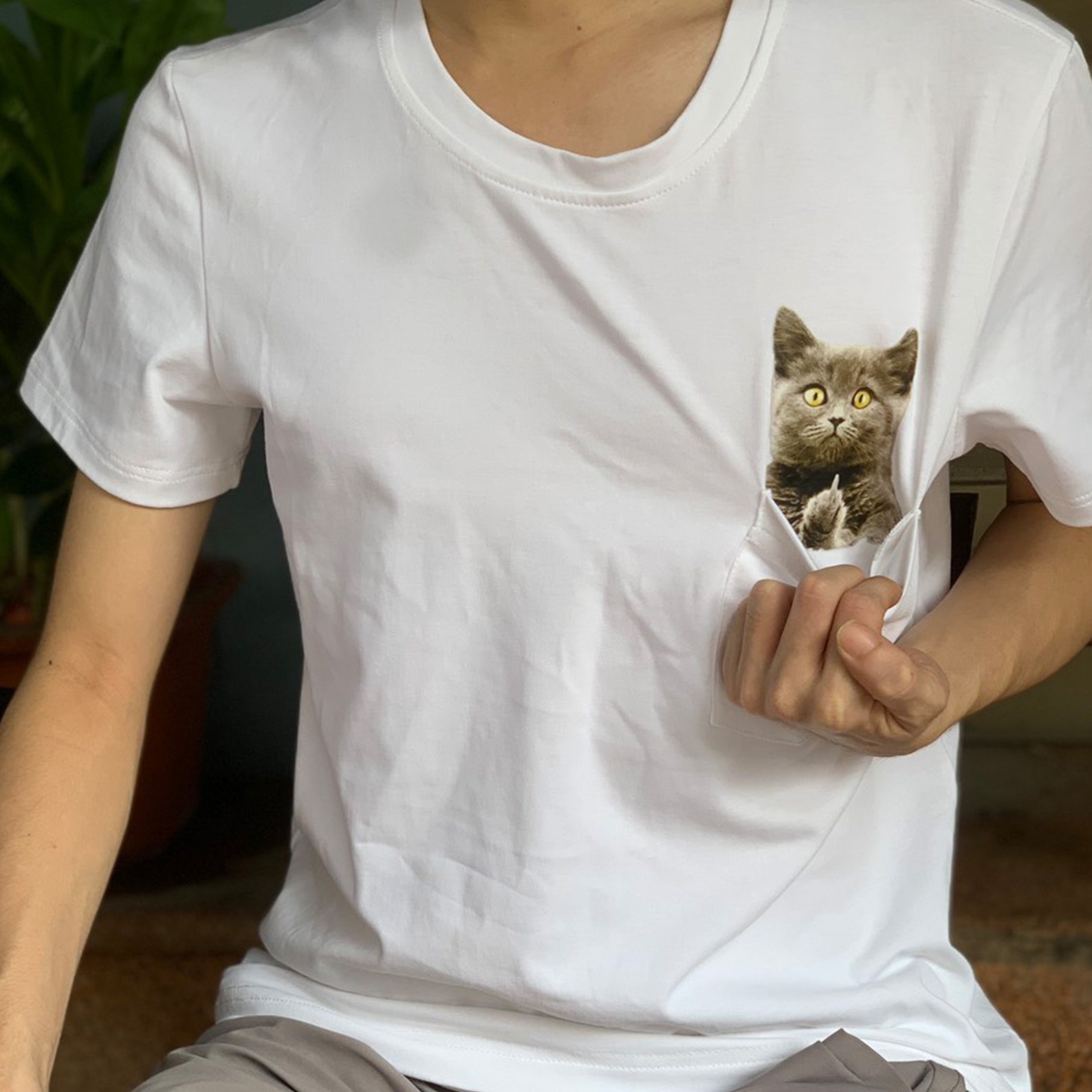 Funny Cat Pocket Hidden Middle Finger Signed Funny Cat Printed T-shirt ...