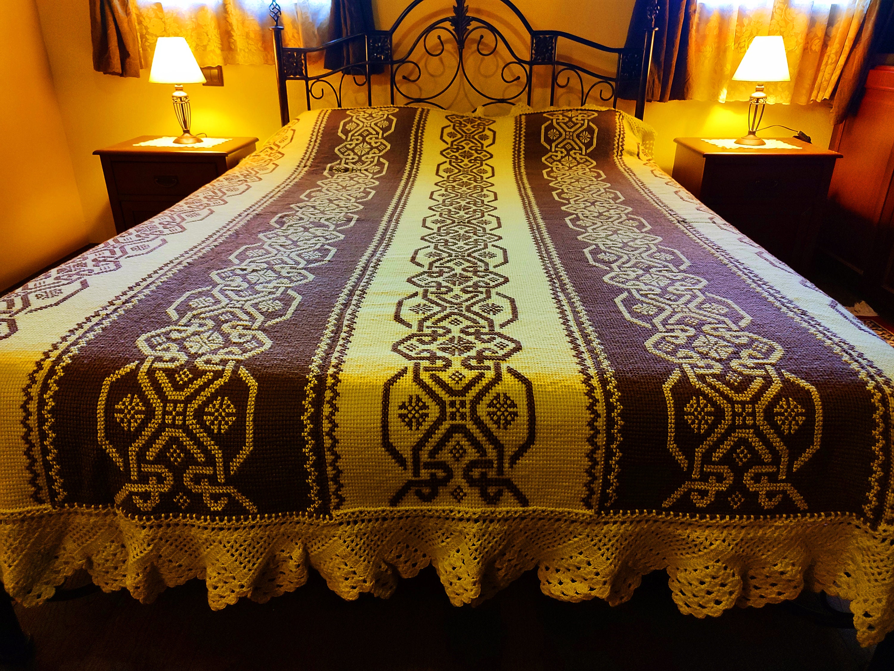 Handmade Wool Crochet Bedspread Cross Stitch Needlework - Etsy