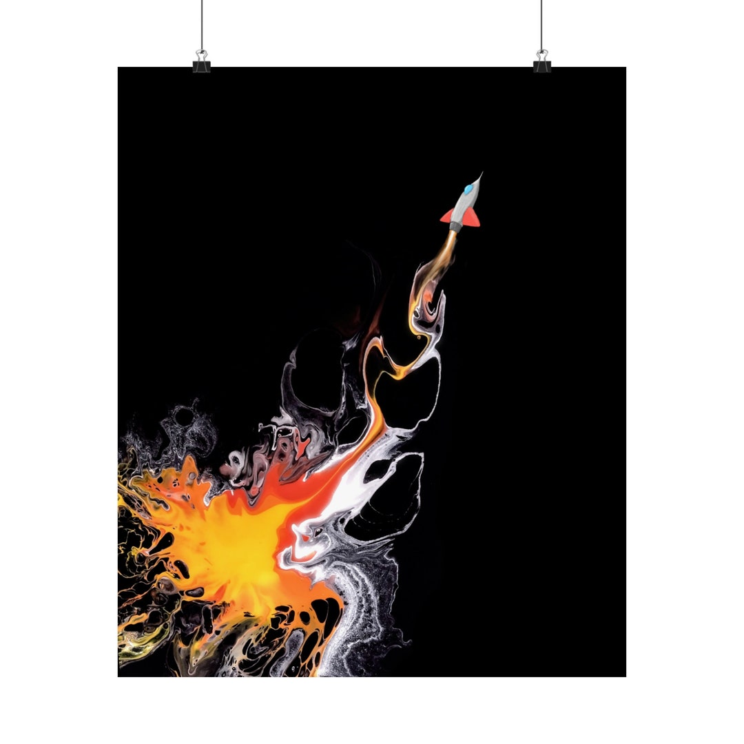 Rocket Blast off Pour Painting Poster Print, Trippy Poster, Surreal ...