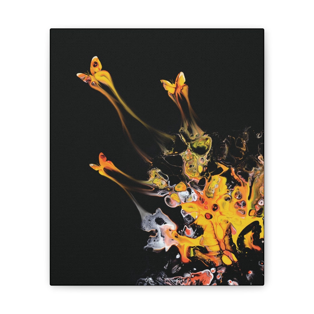 Orange Butterflies Splatter Painting Stretched Canvas Print, Liquid ...