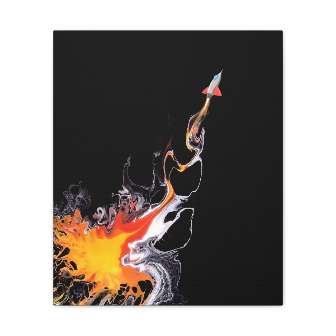 Rocket Blast off Pour Painting Print on Stretched Canvas 0.75" Depth ...