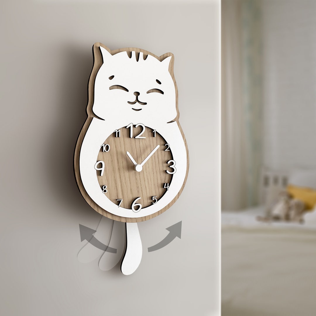 Cat Clock, Gift Newborn, Pendulum Clock, Animal Clock, Christmas Gift ...