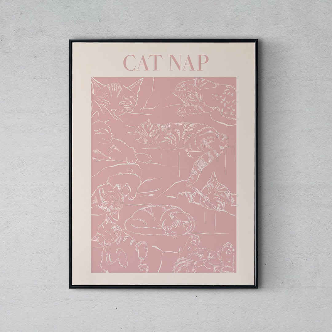 Dusky Pink Snoozing Cats Art Print DIGITAL DOWNLOAD Funny Wall Art ...