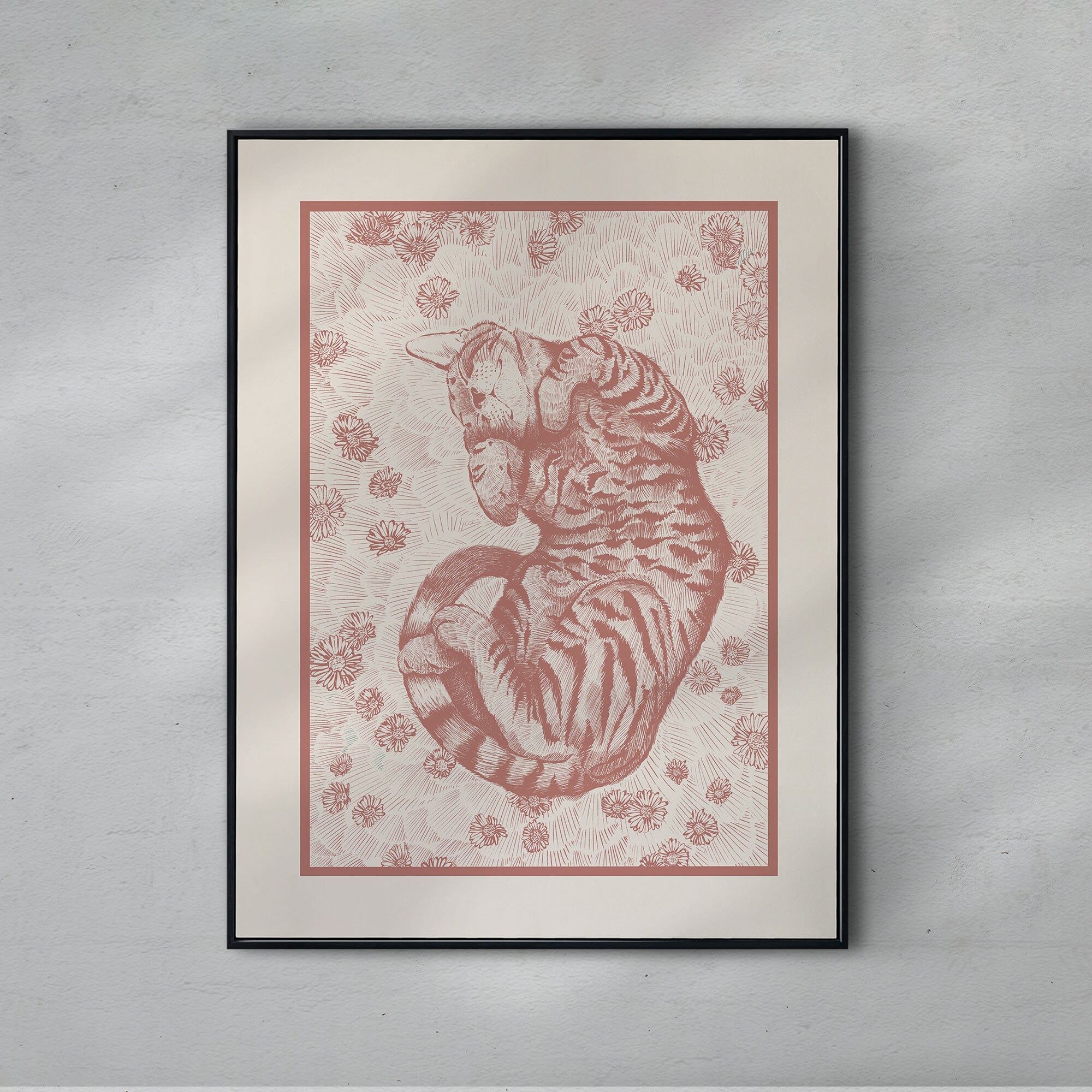 Dusky Dark Pink Daisy Cat Art Print DIGITAL DOWNLOAD Pink - Etsy