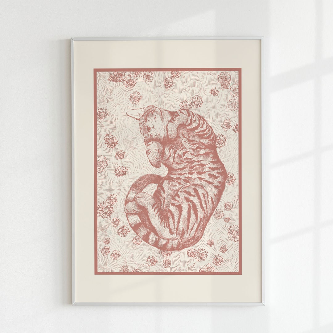 Dusky Dark Pink Daisy Cat Art Print DIGITAL DOWNLOAD Pink - Etsy
