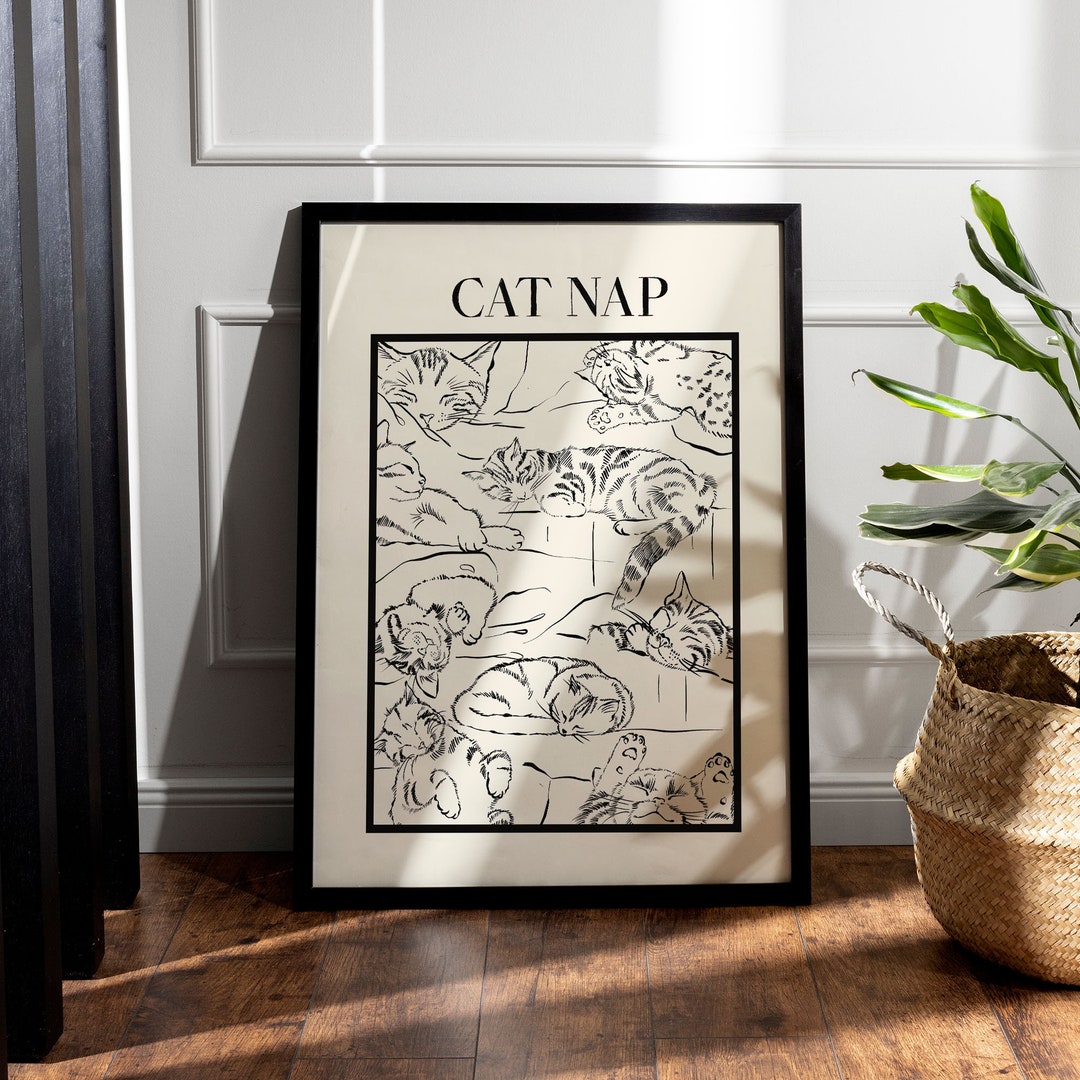 Black Snoozing Cats Art Print DIGITAL DOWNLOAD Funny Wall Art ...