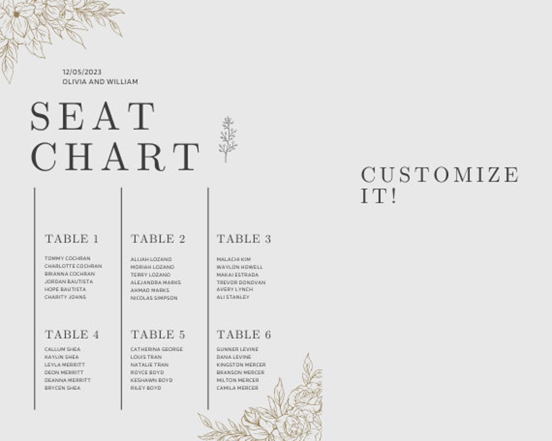 Customizable Wedding Seating Chart Minimalistic Wedding Seating Chart ...