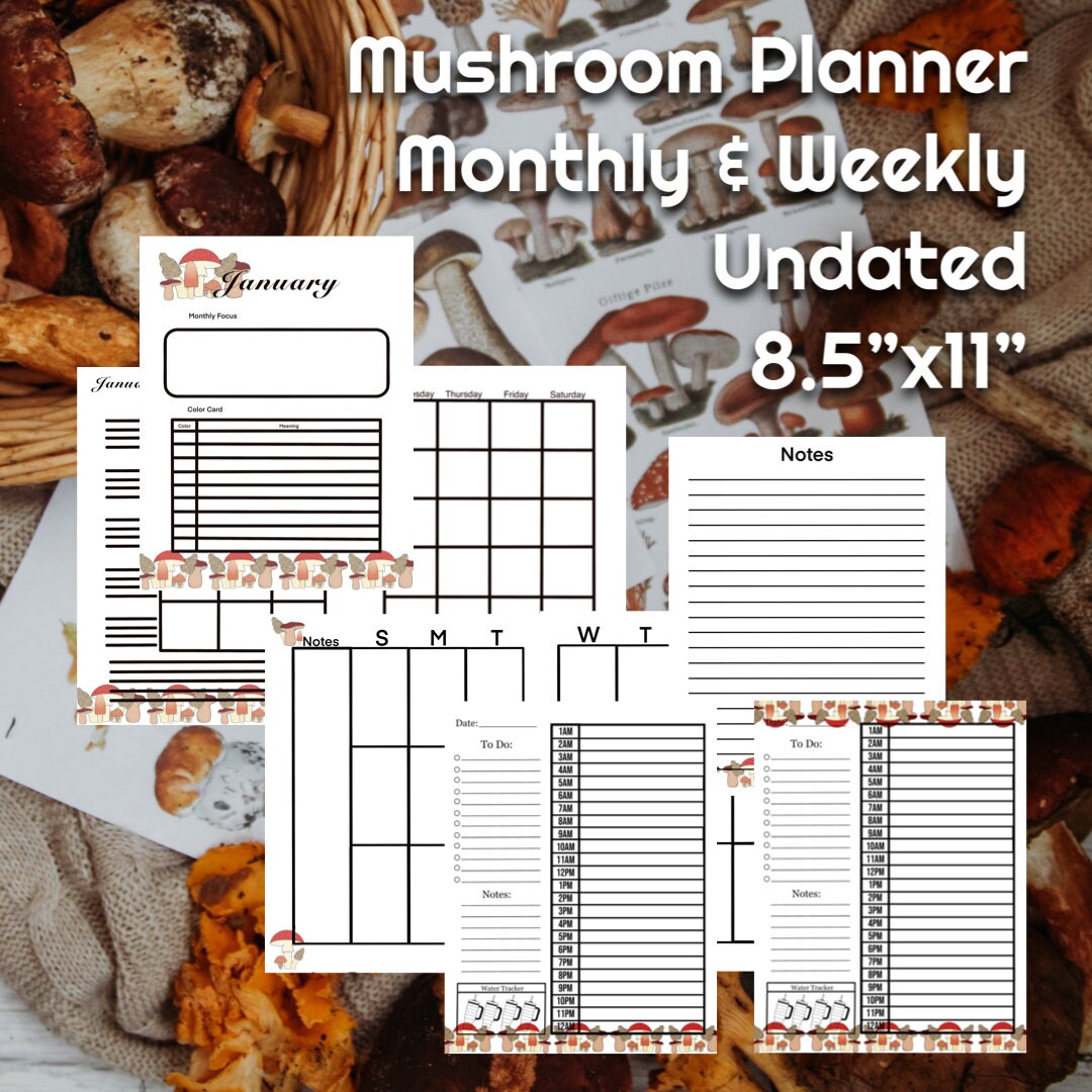 8.5"x11" Mushroom Printable Planner Undated Monthly Planner January ...