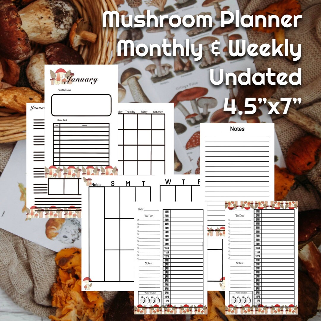 Mushroom Printable Undated Monthly Planner – Pagan Goth Style (4.5"x7 ...