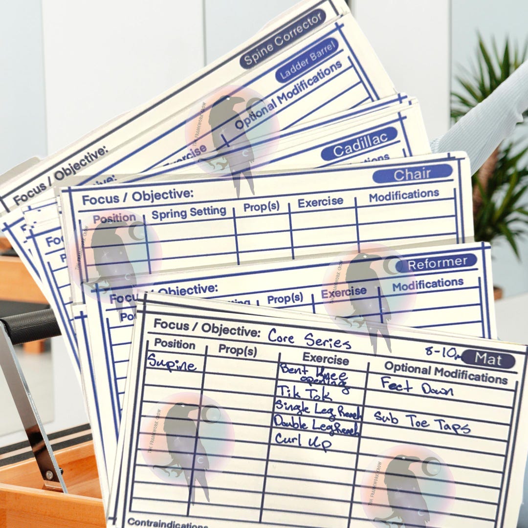 Class Planning Cards for Pilates Instructors 5.5x8 Note Cards Reformer ...