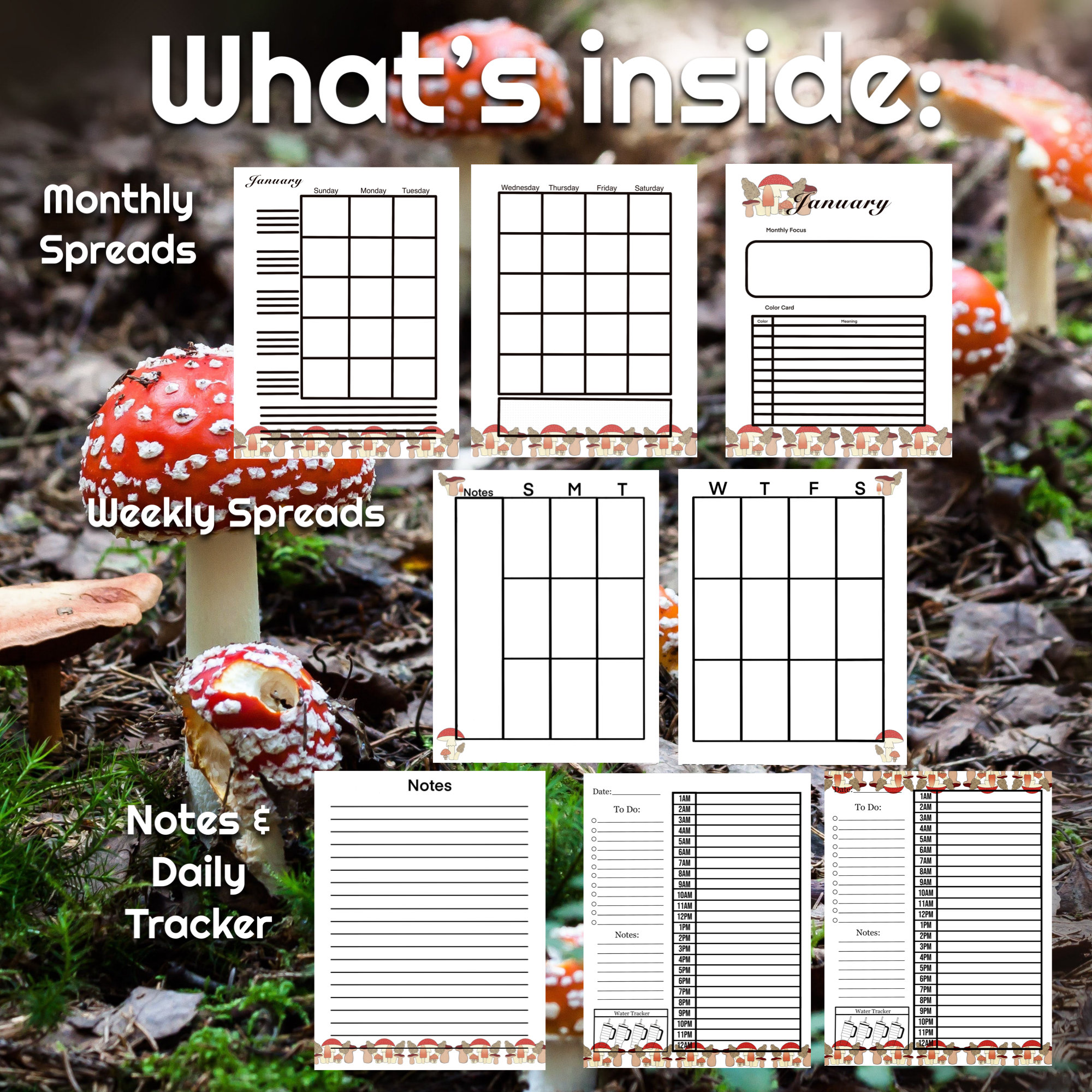 Mushroom Printable Monthly Planner – Undated, 8.5"x11" (digital ...