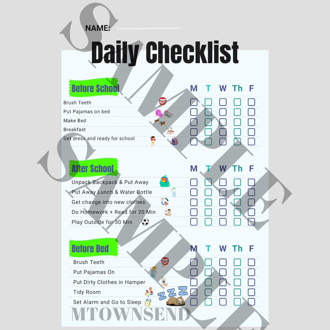 Daily Checklist for Kids With Picture Icons - Autism & ADHD to Learn ...