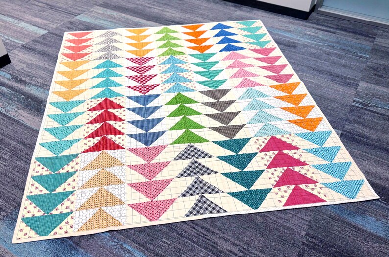 Flight – Colorful Flying Geese Throw Quilt, Scrappy Handmade Patchwork ...