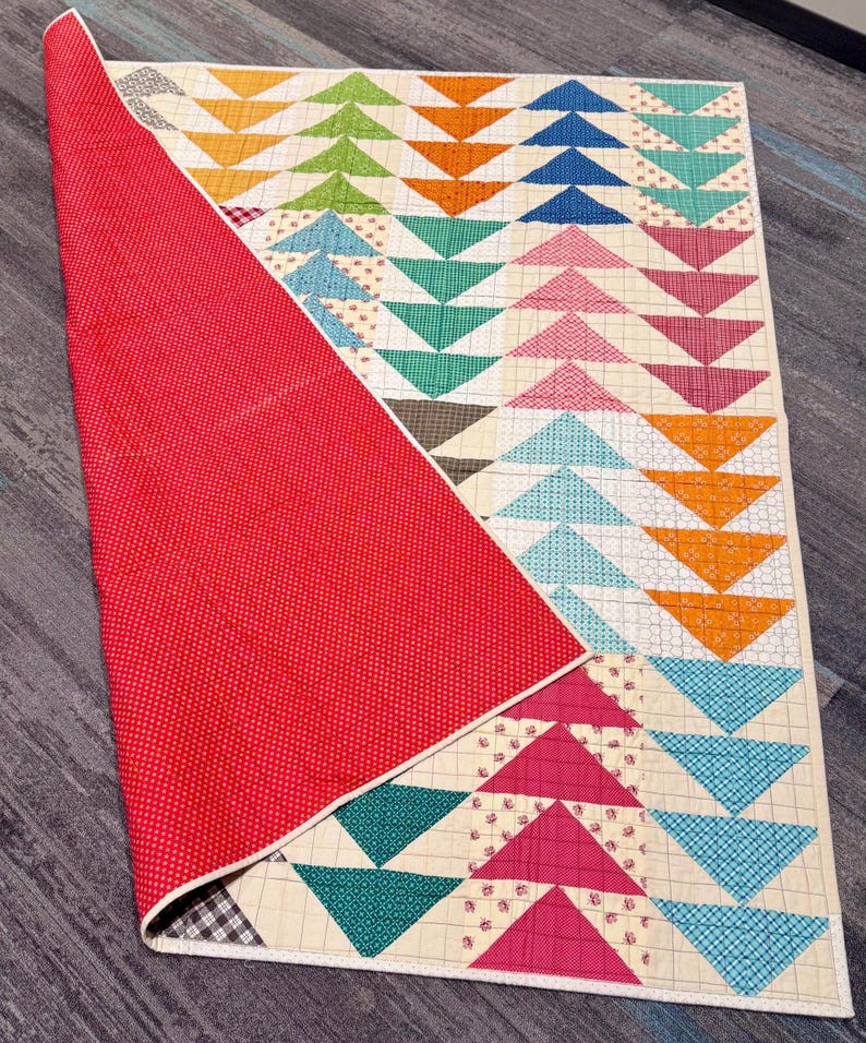 Flight – Colorful Flying Geese Throw Quilt, Scrappy Handmade Patchwork ...