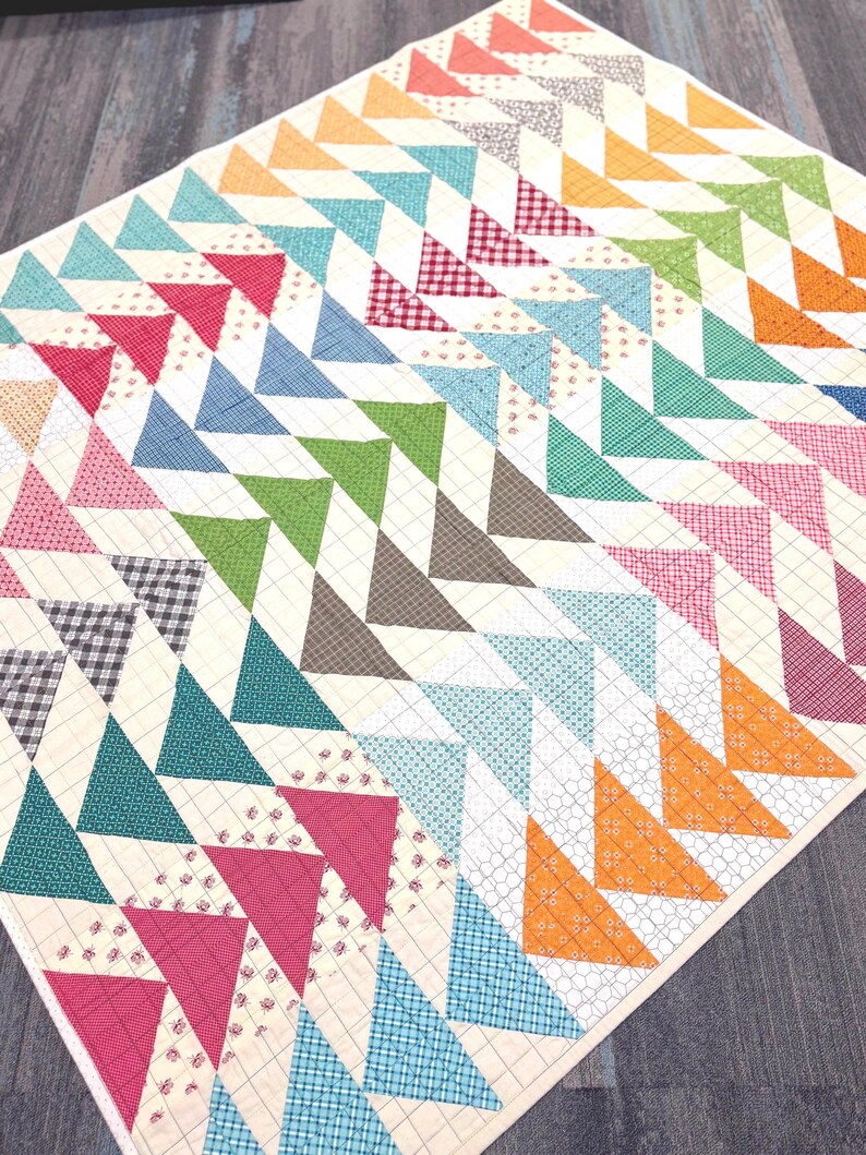 Flight – Colorful Flying Geese Throw Quilt, Scrappy Handmade Patchwork ...