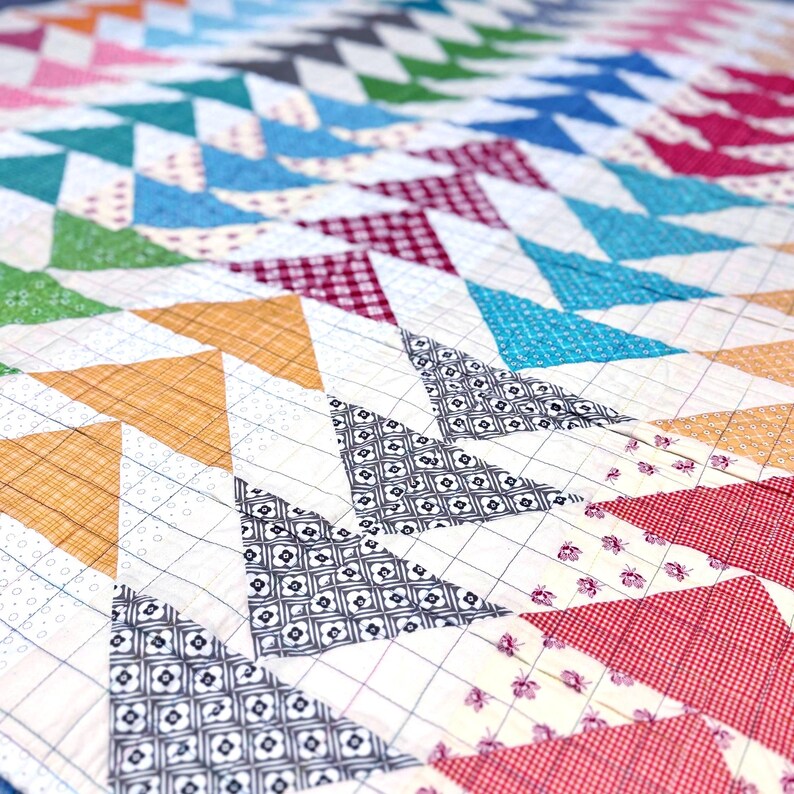 Flight – Colorful Flying Geese Throw Quilt, Scrappy Handmade Patchwork ...