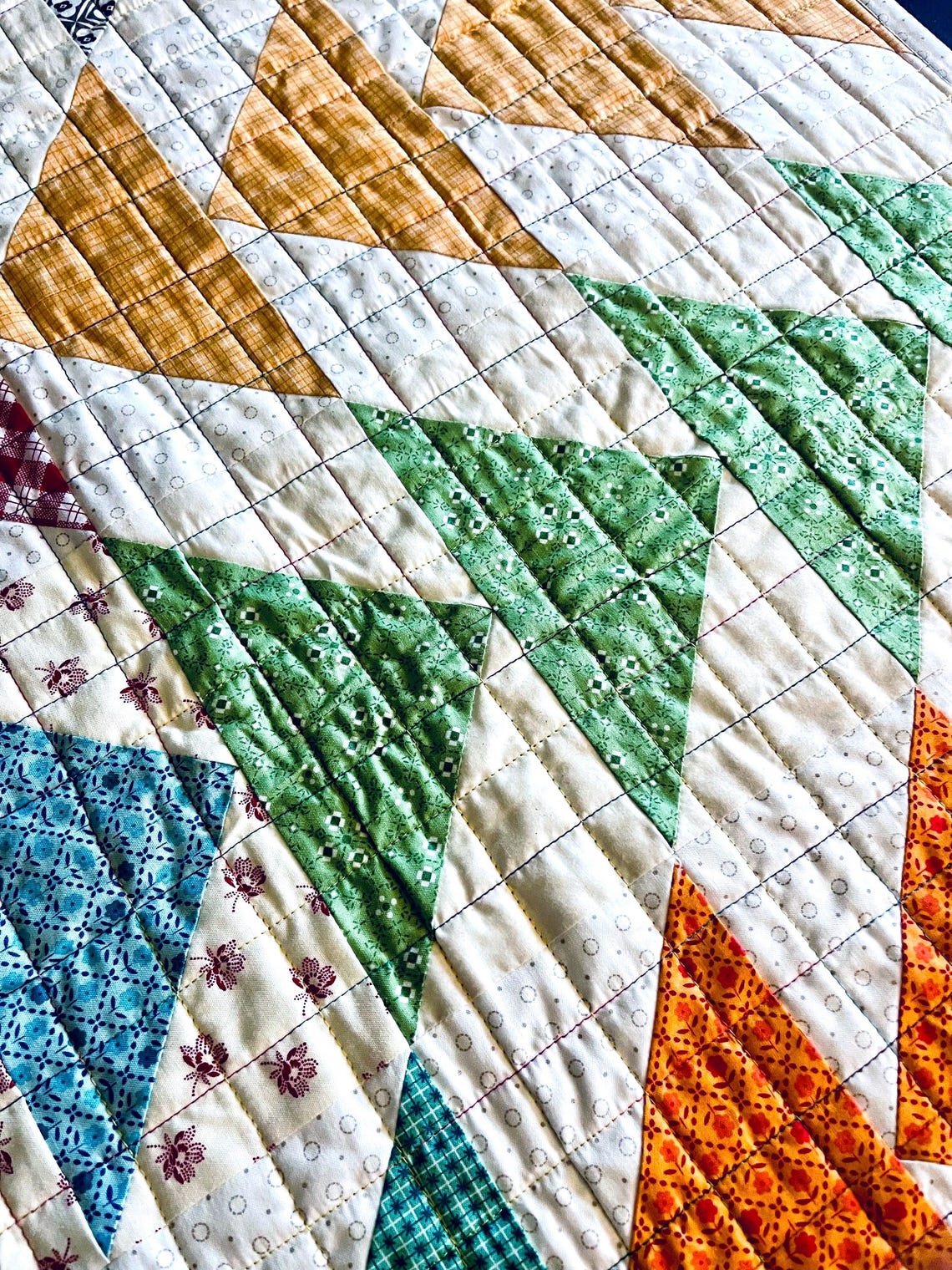 Flight – Colorful Flying Geese Throw Quilt, Scrappy Handmade Patchwork ...