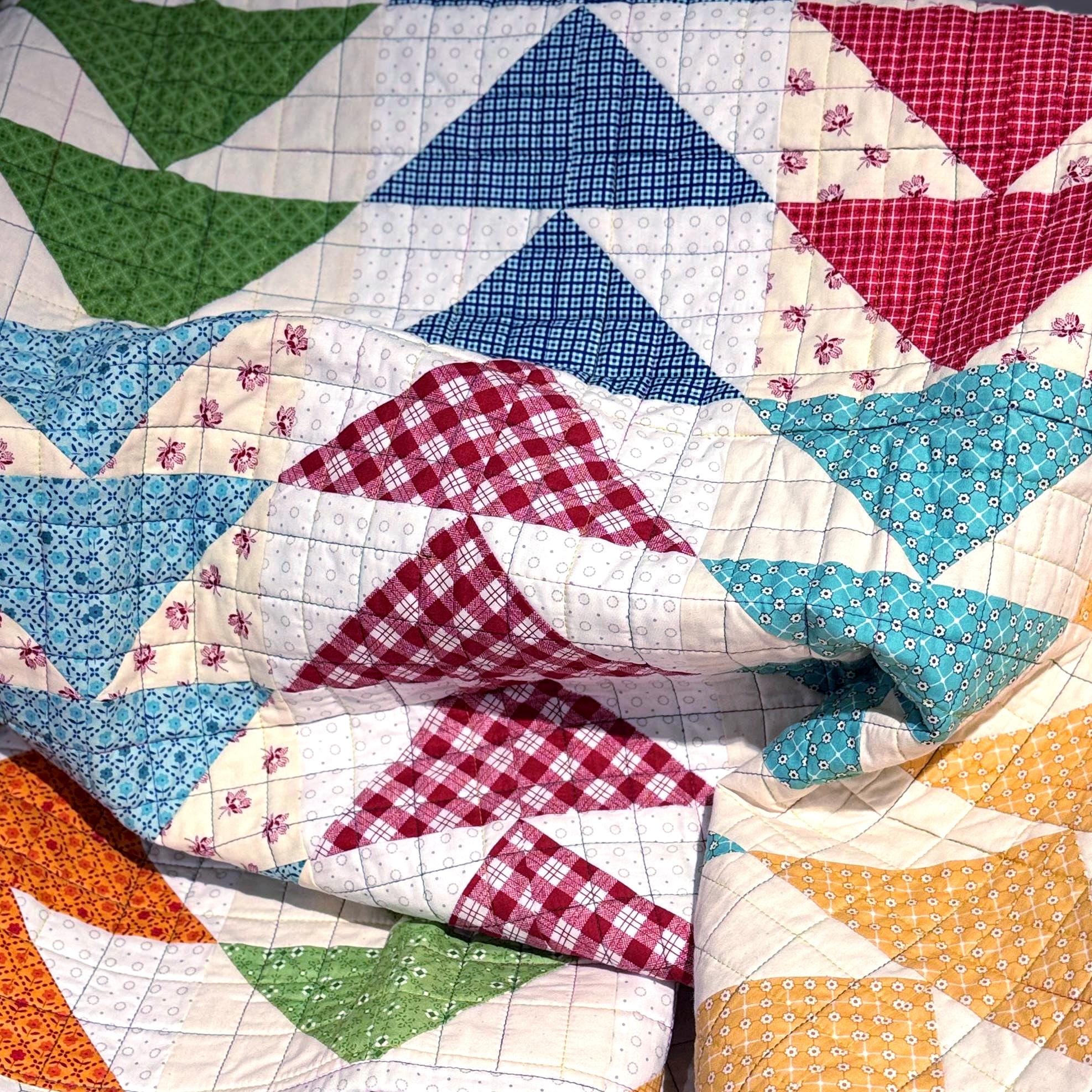 Flight – Colorful Flying Geese Throw Quilt, Scrappy Handmade Patchwork ...